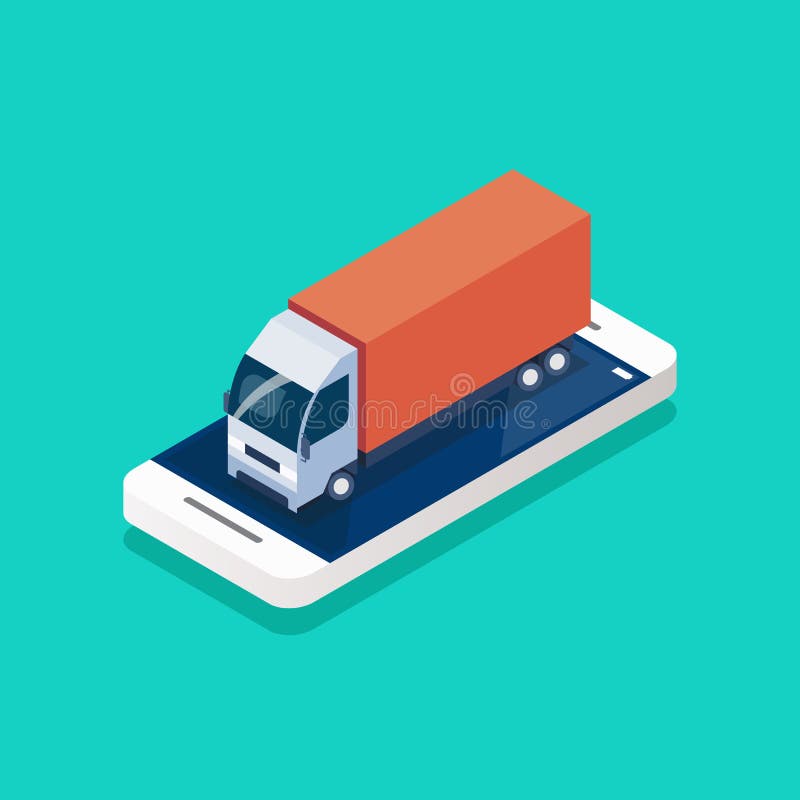 Cargo Truck on the Smartphone Screen Isometric Stock Vector ...
