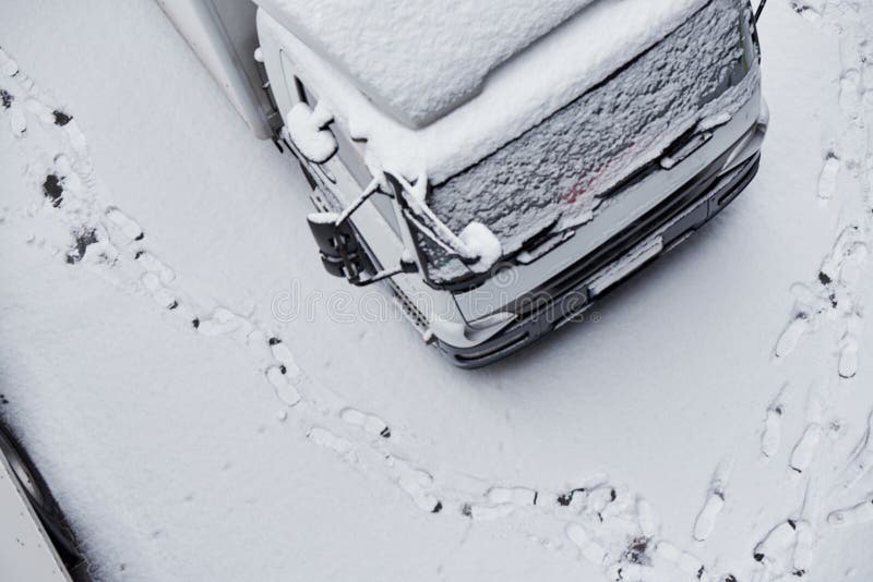 Cargo Truck in the Snow Parked in Winter Stock Image - Image of auto ...