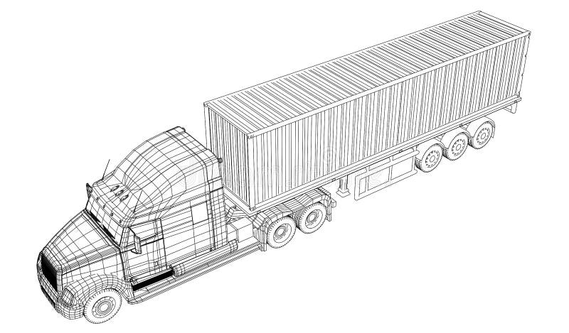 Cargo Truck Trailer. Abstract Drawing. Wire-frame. EPS10 Format Stock ...