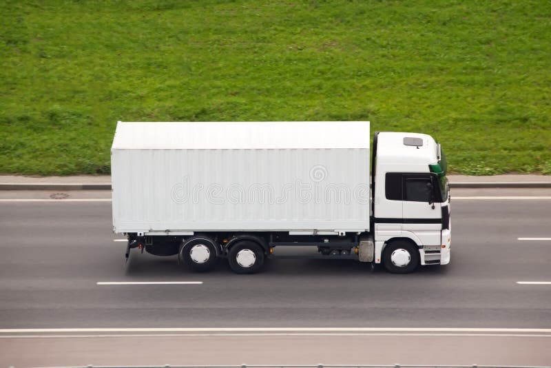 Cargo Truck White Color Go on Road Stock Image - Image of container ...