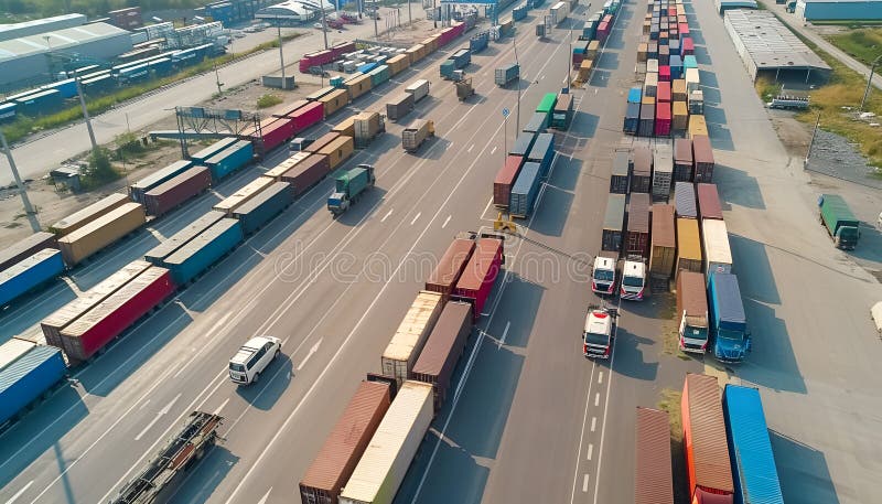 Cargo Trucks, Border Crossings. Aerial High View Stock Illustration ...