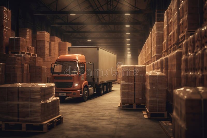 Cargo Unloading in Warehouse by Truck. AI Stock Illustration ...