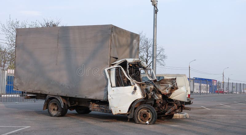 Cargo Van Broken in a Road Accident. Russia Stock Photo - Image of ...
