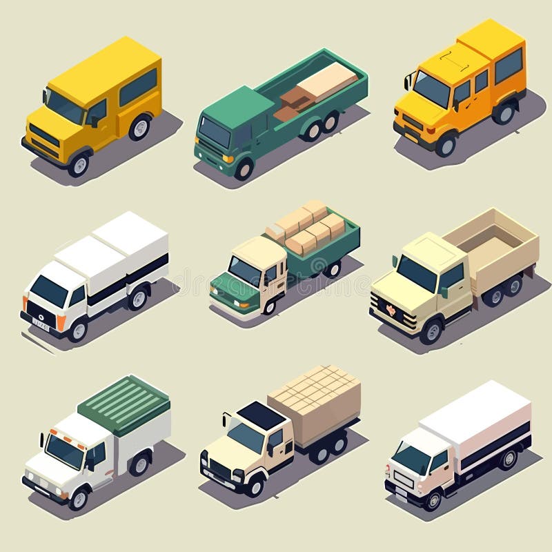 Cargo Vehicles Isometric Vector Set Isolated Illustration Stock Vector ...