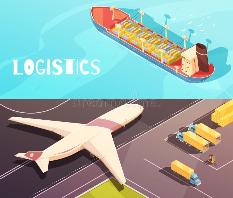 Cargo Vessel Banners Set stock vector. Illustration of cardboard ...