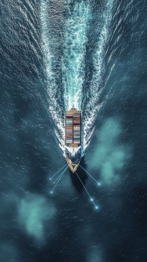 Cargo Vessel with Digital Effects on Open Ocean Stock Illustration ...