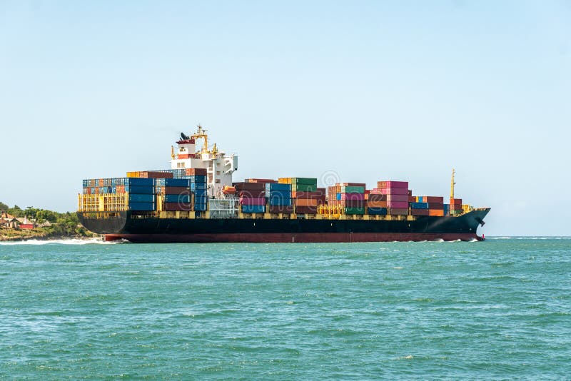 Cargo Container Ship, Cargo Vessel Ship Carrying Container and Running ...