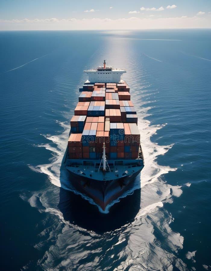 Cargo Vessel with Stacked Containers Stock Illustration - Illustration ...