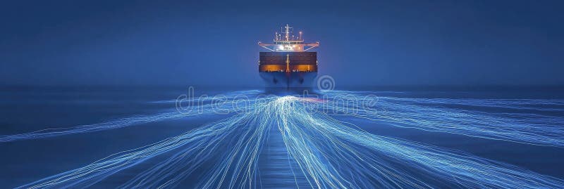 Cargo Vessel Surrounded by Dynamic Network of Lights Stock Illustration ...