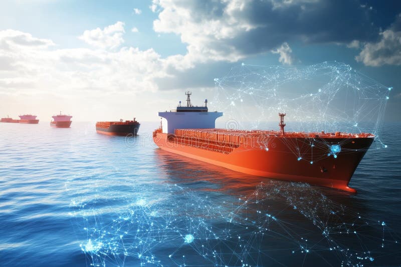 Cargo Ships Navigating through Calm Waters with Digital Connectivity in ...