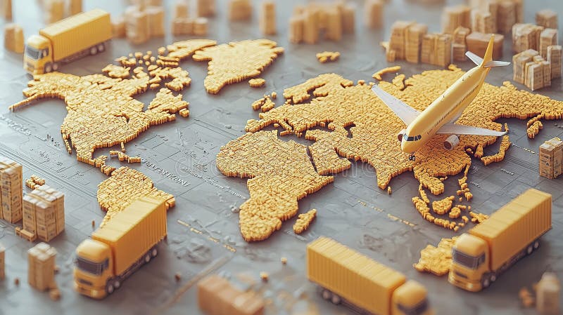 Cargo World Map with Yellow Transport Stock Illustration - Illustration ...