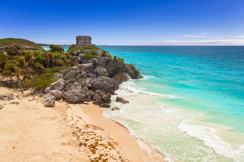 Caribbean Beach at the Cliff in Tulum Stock Photo - Image of caribbean ...