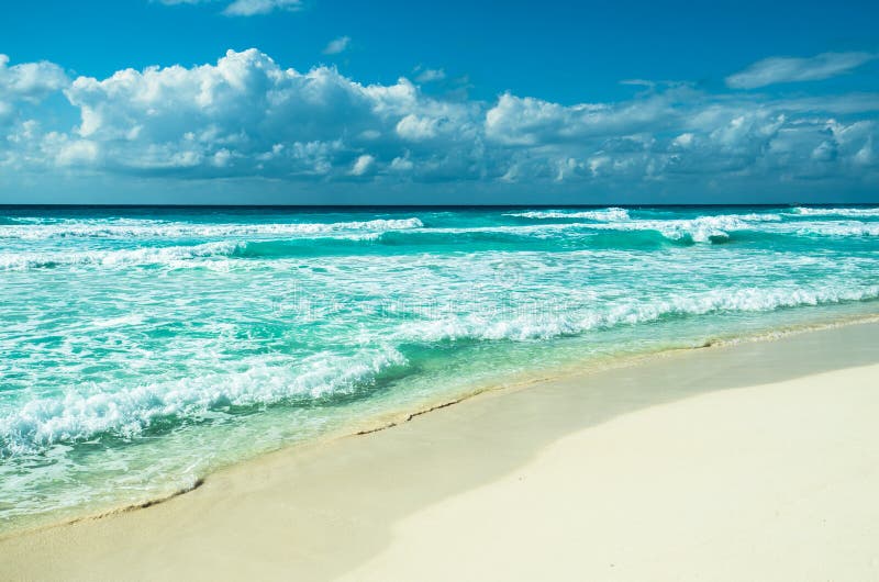 Caribbean Beach Panorama, Tulum, Mexico Stock Photo - Image of ...