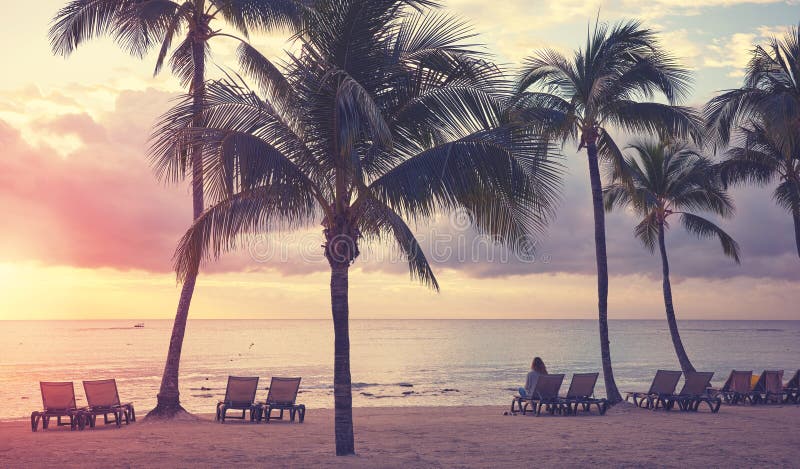 Caribbean Beach at Sunset, Color Toning Applied, Mexico Stock Image ...