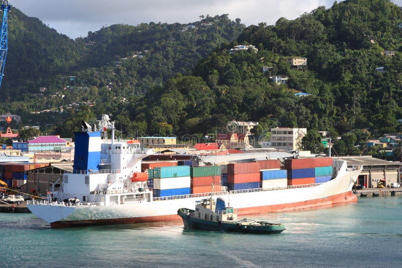 Caribbean Container Ship stock image. Image of mast, international ...