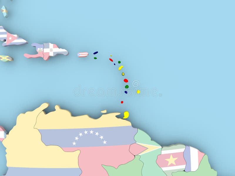 Map of Caribbean with Flag on Globe Stock Illustration - Illustration ...