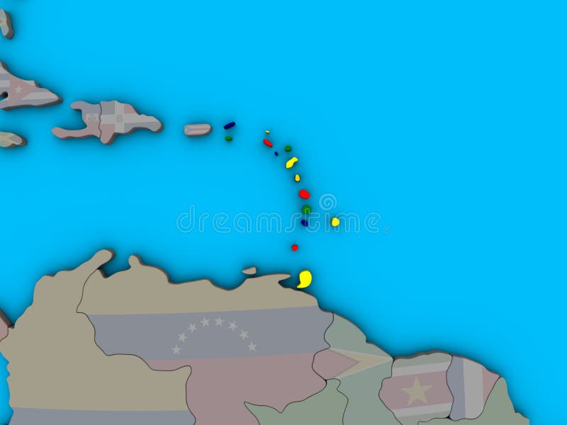 Caribbean with Flag on 3D Map Stock Illustration - Illustration of ...