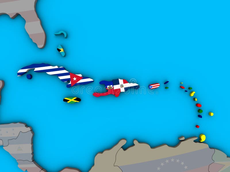 Caribbean with Flags on Map Stock Illustration - Illustration of cuba, antilles: 131059583