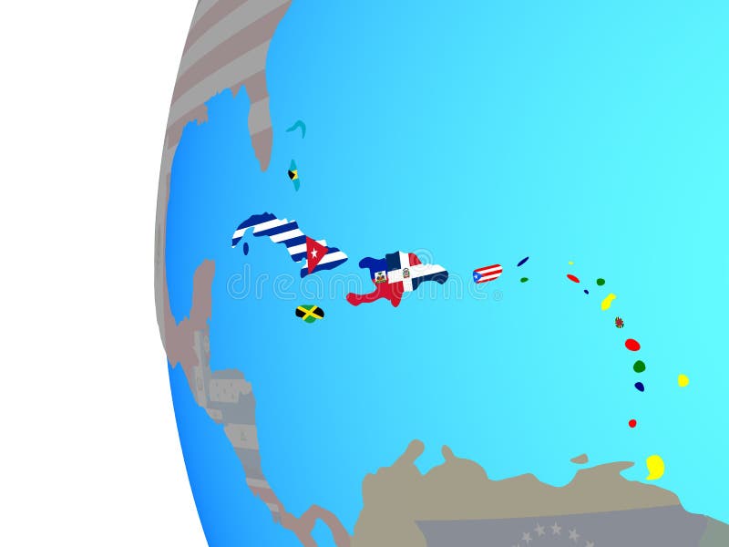 Caribbean with Flags on Map Stock Illustration - Illustration of cuba ...