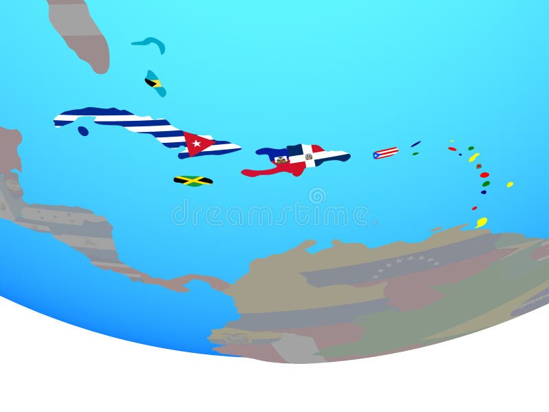Caribbean with Flags on Map Stock Illustration - Illustration of cuba ...