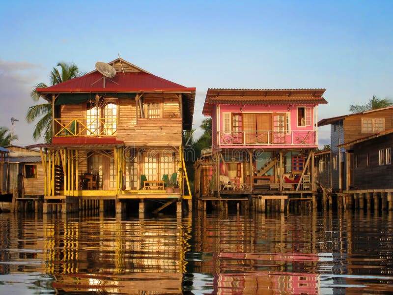Caribbean Houses Over the Water Stock Image - Image of paradise, water ...