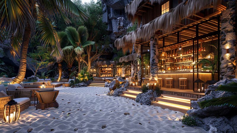 Caribbean-inspired Beach Bar with Thatched Roofs and Sand Floors3D ...