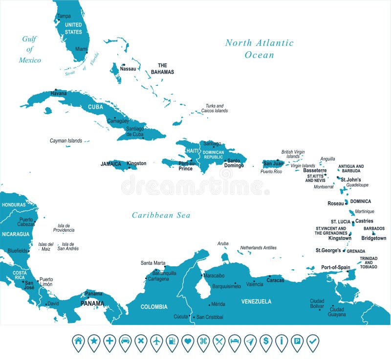 The Caribbean Map - Vector Illustration Stock Illustration ...
