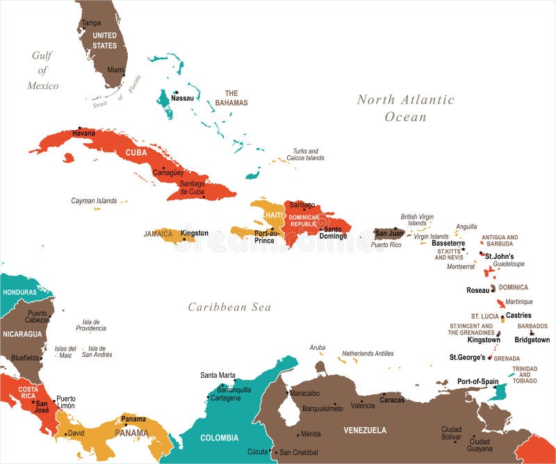 The Caribbean Map - Vector Illustration Stock Illustration ...