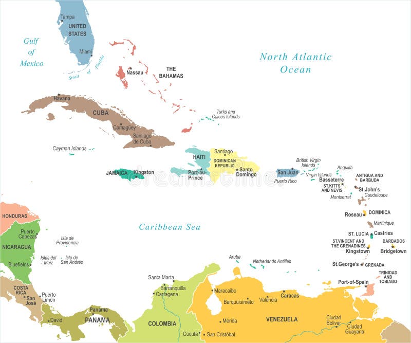 The Caribbean Map - Vector Illustration Stock Illustration ...