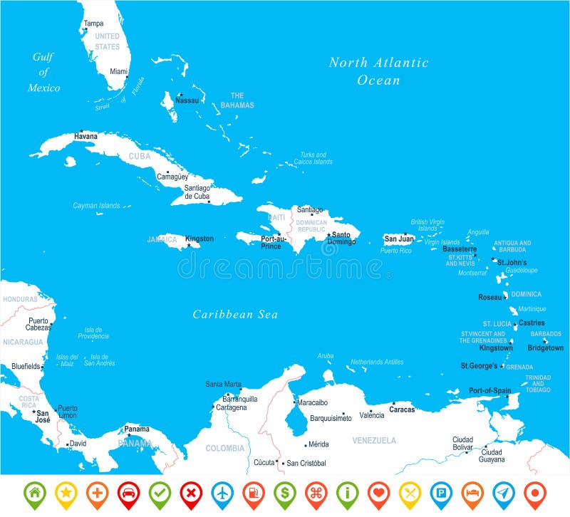 The Caribbean Map - Vector Illustration Stock Illustration ...