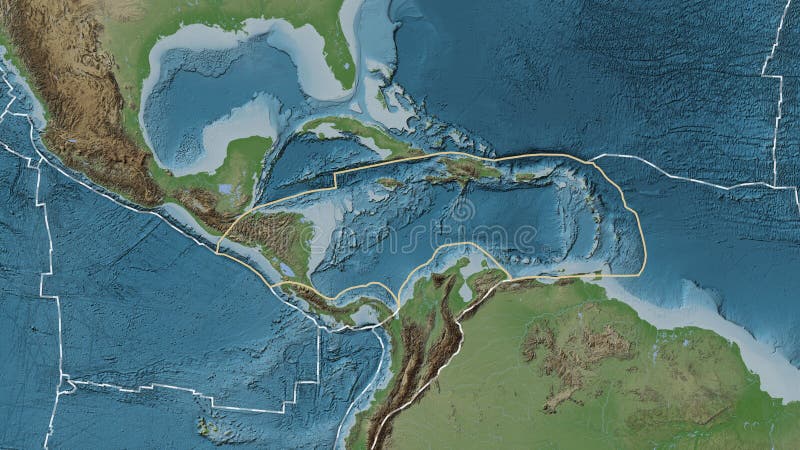 Caribbean Plate Outlined. Patterson Cylindrical. Topografic Stock ...