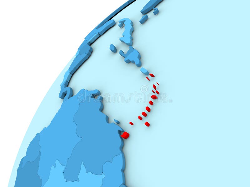 Caribbean in Red on Blue Globe Stock Illustration - Illustration of ...