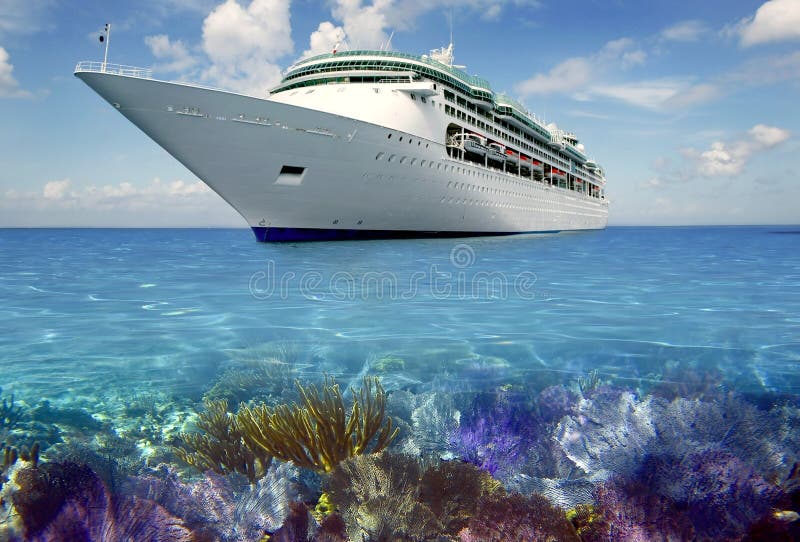 Caribbean Reef View with Cuise Vacation Boat Stock Photo - Image of ...