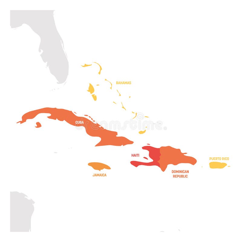 Caribbean Region. Map of Countries in Caribbean Sea in Central America ...