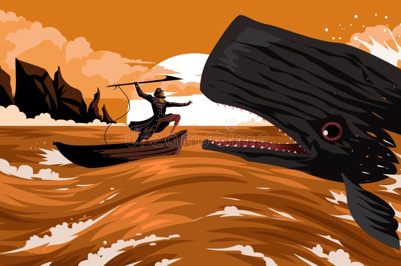 Ahab Fighting Moby with Harpoon Stock Vector - Illustration of fight ...