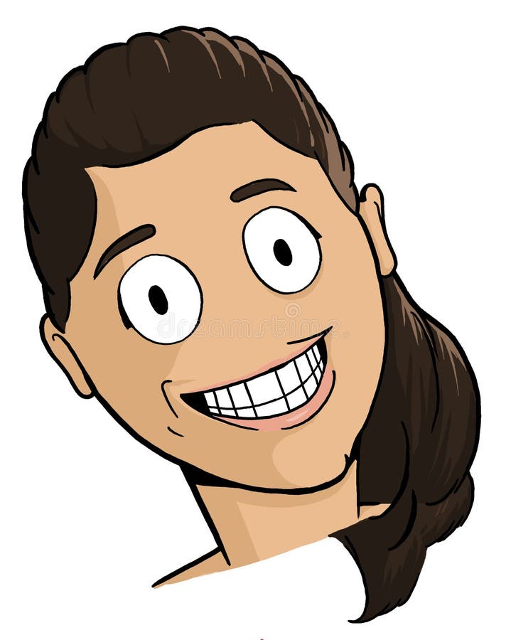 Caricatura De La Muchacha Con El Pelo Marrón Y Los Ojos Grandes Stock ...