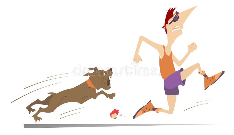Caricatura De Un Hombre Corriendo Y Una Imagen De Un Perro Enojado
