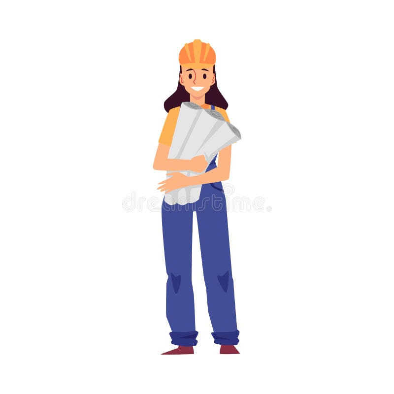 Caricatura De Una Constructora Uniformada Sostiene Un Montón De