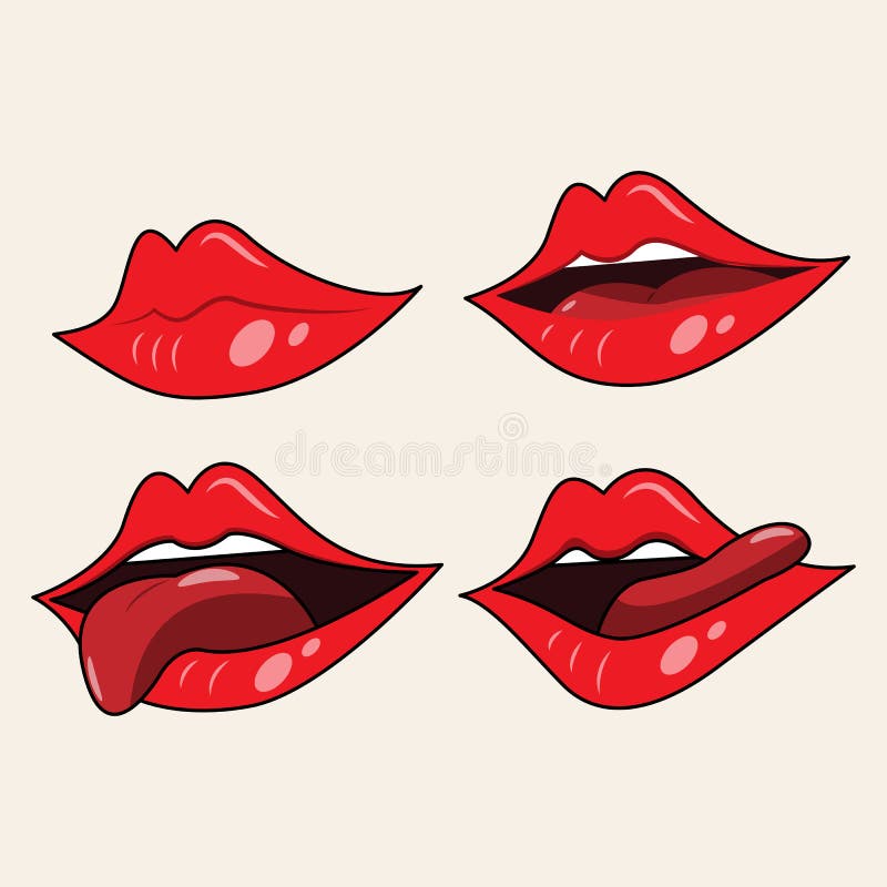 Caricatura Vectorial Labios Sexys Con Diversas Expresiones Ilustración Del Vector Ilustración