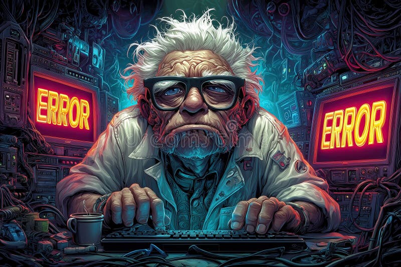 A Caricature of a Computer Expert Surrounded by Overheating Servers ...