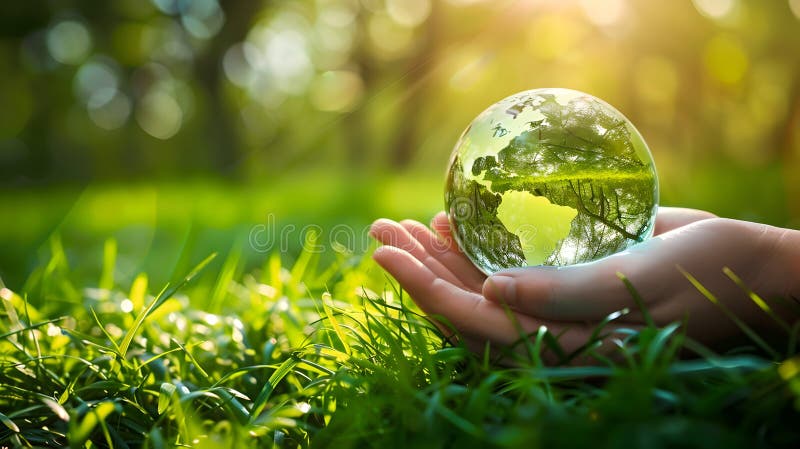 Glass Globe Earth in Hand with Green Background Photo Stock ...