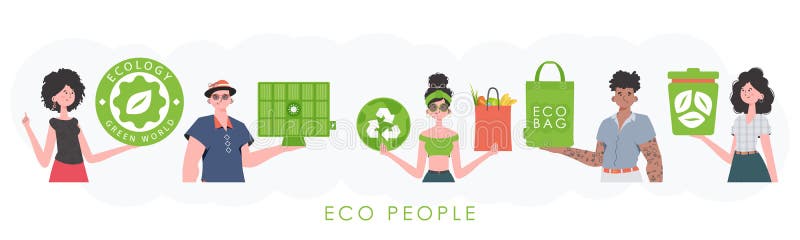 Caring for the Environment. ECO Friendly People. Trendy Style. Vector ...