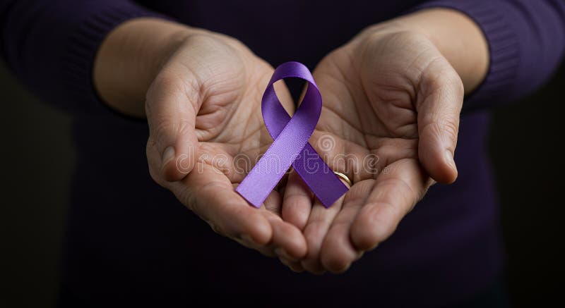 Caring Hands Hold Purple Ribbon: Symbol of Support, Awareness, and Hope ...