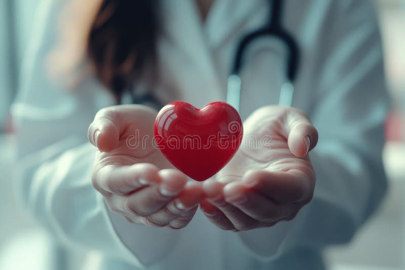 Caring Hands Hold a Red Heart Symbolizing Compassion in a Healthcare ...