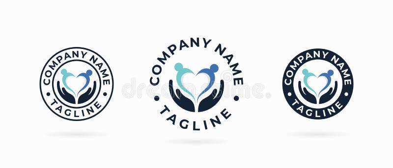 Hands Caring Logo with Abstract People and Heart or Love Sign Stock ...