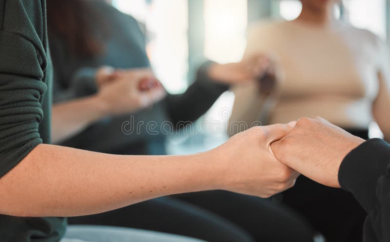 Caring Hands. People Holding Hands Hands during a Group Therapy Session ...