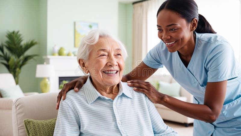 Caring Nurse Supports Elderly Patient in Home Setting Stock Image ...