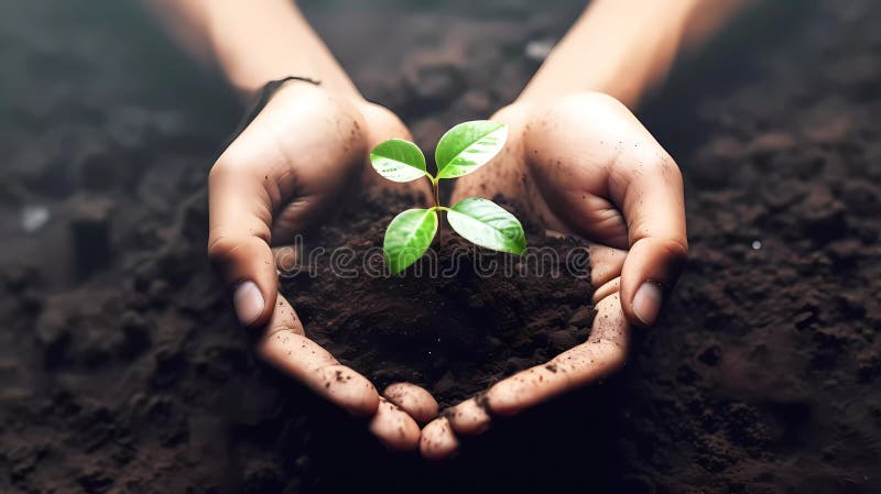 Caring Small Tree in Hands on Soil. Generative Ai Design Stock ...