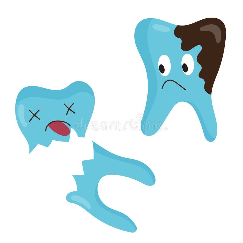 Carious Teeth. Numerous Sad Teeth Characters in Flat Style. Vector ...
