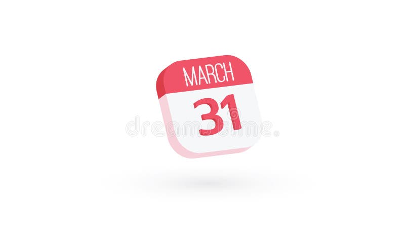 Calendar Icon, Red and White Color with March,31 Stock Vector ...